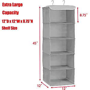 Simple Houseware 5 Shelves Hanging Closet Organizer, Gray