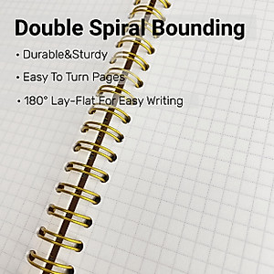 AOU 5-Pack Graph Paper Spiral Notebook with 100gsm Thick Paper, Hard Cover Grid Journals with Total 500 Grid Pages, 8.3"x5.7", Graphing Notebooks for School&Office Supplies (Brown)