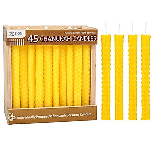 Zion Judaica Natural Beeswax Hanukkah Candles Set In A Wooden Crate Honeycomb Design Chanukkah Celebration Candles Honey Scented Aroma Candle Set of 45 Yellow bees Wax Chanukah Candle Set Holiday Gift