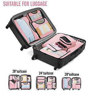 Veken 8 Set Packing Cubes for Travel, Suitcase Essentials Organizer Bags Set for Luggage, Road Trip Travel Accessories in 4 Sizes (Extra Large, Large, Medium, Small), Pink