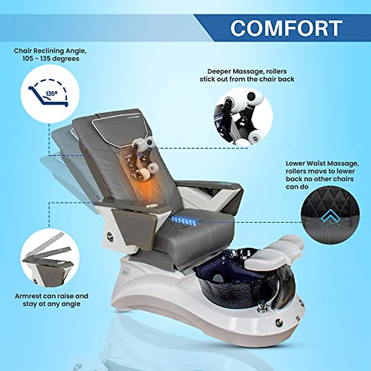 Viggo II FX Shiatsulogic Pedicure Chair Metallic Gold Stylish Pedicure Tub w/Discharge Pump & Pipe-Less Magnetic Jet Pedicure Spa, Black Cover Set