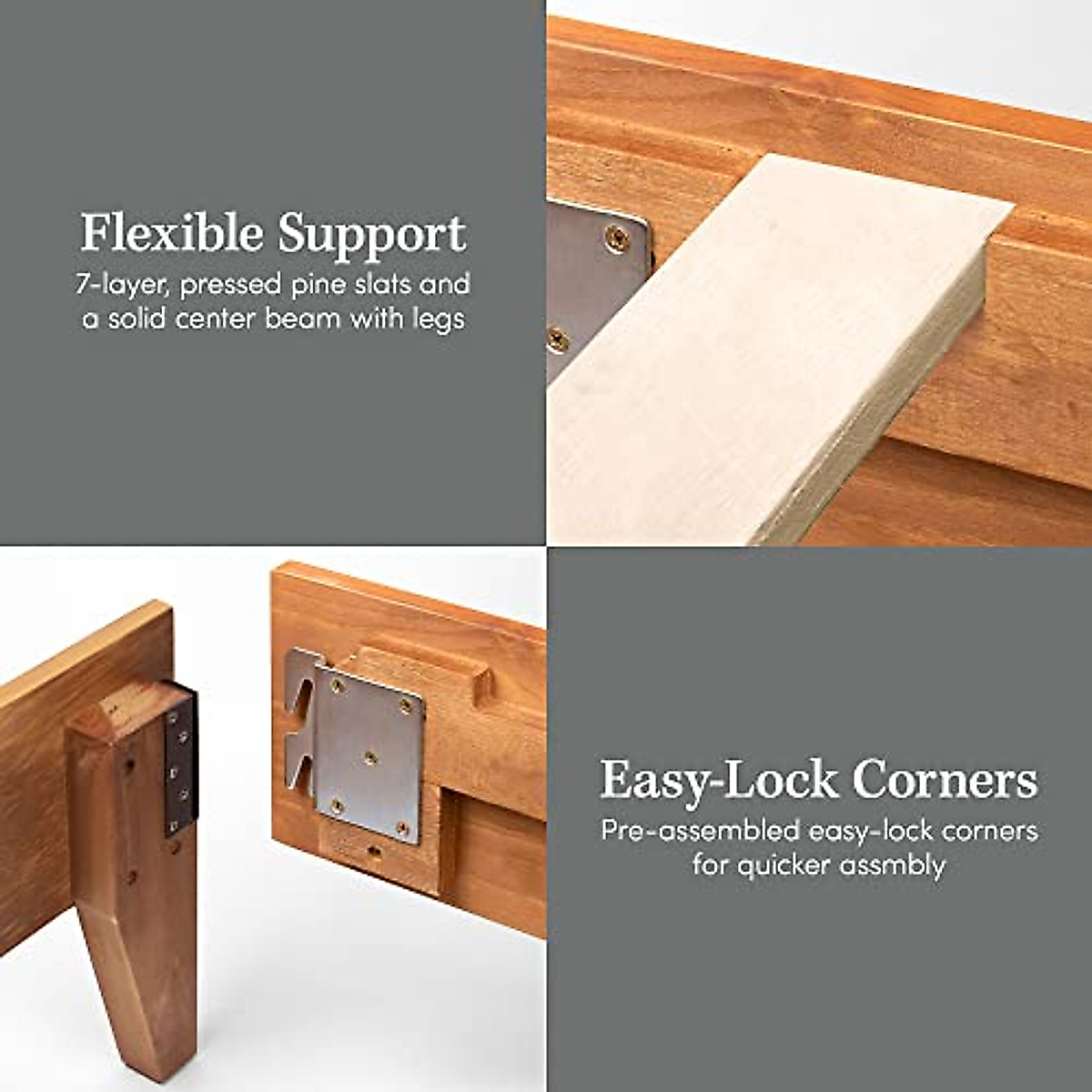 Wooden California King Platform Bed Frame (Almond) - No Box Spring Needed | Easy Assembly & Heavy Duty | Ideal California King Platform Bed Frame, California King Bed Frame, Wood Platform Bed Frames