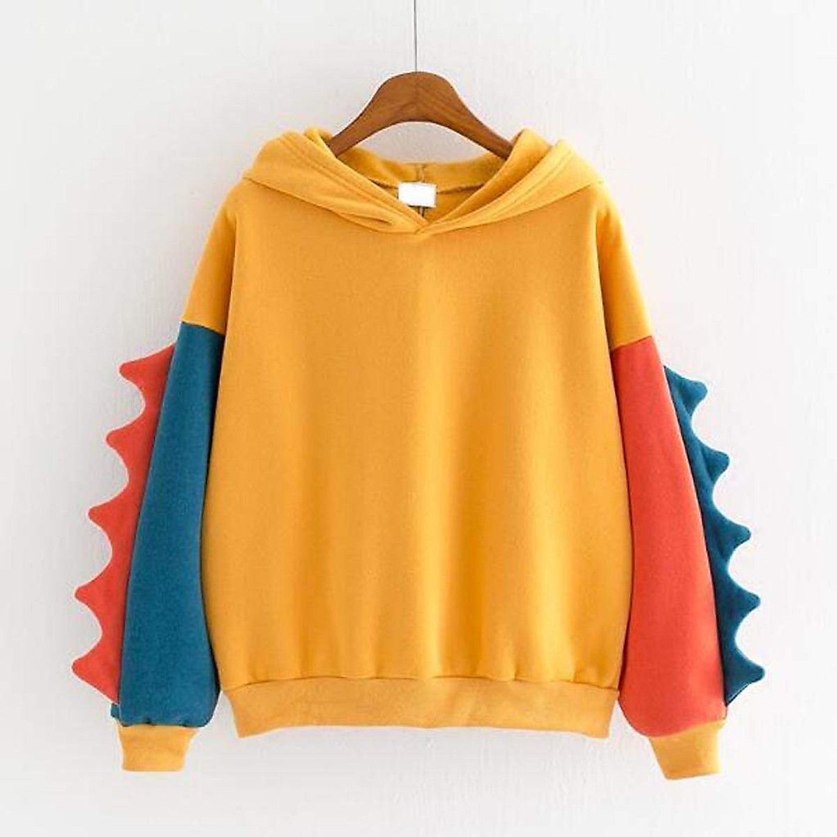 Women Casual Sweatshirt Long Sleeve Hooded Pullover with Front Pocket Loose Splice Dinosaur Hoodies Sweatshirt