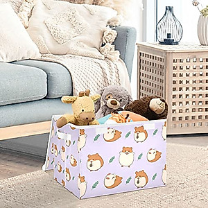 Kigai Storage Basket Cute Hamsters Storage Boxes with Lids and Handle, Large Storage Cube Bin Collapsible for Shelves Closet Bedroom Living Room, 16.5x12.6x11.8 In