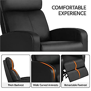 Yaheetech 2-Seat Reclining Chair Leather Recliner Sofa Modern Chaise Couch Lounger Sofa for Living Room Home Theater Black