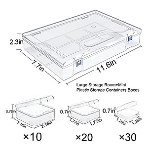 60 Pcs Mixed Sizes Mini Clear Plastic Bead Storage Containers With Lids, Mini Storage Box. Small Bead Boxes And A Big Storage Case, Small Transparent Boxes Organizers for Beads, Jewelry, Diamond Painting, Tools, Craft Supplies