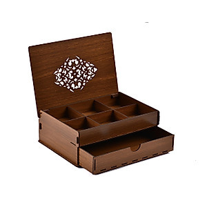 Reynoon Jewelry Box Organizer - Wood (Hard MDF) Jewelry Holder, 2 Layer, 6 Compartment, 1 Drawer Stackable Design, Wooden Jewelry Box Gift, Storage Case for Rings, Earrings, Necklaces, Bracelets