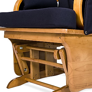 Foundations Lullaby Glider Rocker Chair for Nursery or Daycare, Solid Wood Base Frame, Padded Foam Arm Rests, Side Storage Pockets, Designed for Comfort (Natural/Blue)