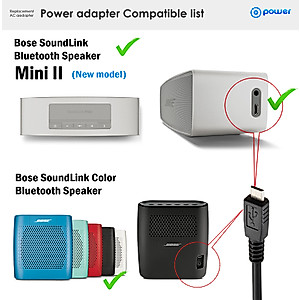 T-Power 6.6 feet Ac adapter Charger for Bose SoundLink Color Mini 2 II Revolve+ Revolve Bluetooth Speaker 739617-1110,739523-1110 627840 725192 Speaker QuietComfort 35 SoundLink II AE2W