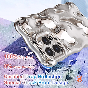 UEEBAI Ripple Case for iPhone 13 Pro Max, Cute Silver Cover Wave Shape for iPhone Case Pretty Aesthetic 3D Phone Cover, Water Ripple Shell 3D Chrome Design for Women and Girl, Silver