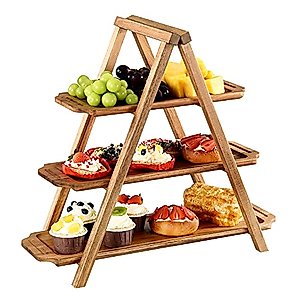 KADAR Wood Tiered Serving Tray, 3 Tier Serving Platter Stand, Party Serving Dishes Trays and Platters-3 Trays of Max Length 20” and 6.5” Width, Made of Acacia Wood