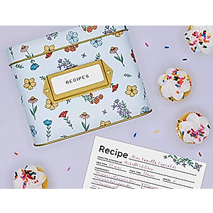 poiet Tin Recipe Box with Cards and Dividers, Includes 50 4x6 Recipe Cards, 16 Dividers (Wildflower)