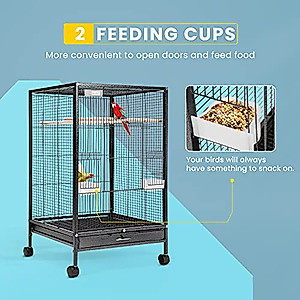 VIVOHOME 30 Inch Height Wrought Iron Bird Cage with Rolling Stand for Parrots Conure Lovebird Cockatiel Black