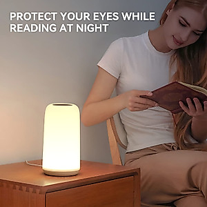 ROOTRO Touch Bedside Table Lamp, [Sleek Design & RGB Mode] 3 Way Dimmable Small Lamp for Bedroom, LED Lamp with Warm White Lights, Multi-Color Smart Nightstand Lamp for for Living Room Home Gifts