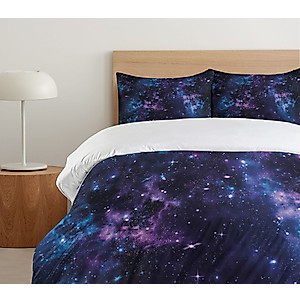 Ambesonne Space Duvet Cover Set, Mystical Sky with Star Clusters Cosmos Nebula Celestial Scenery Artwork, Decorative 3 Piece Bedding Set with 2 Pillow Shams, King Size, Blue