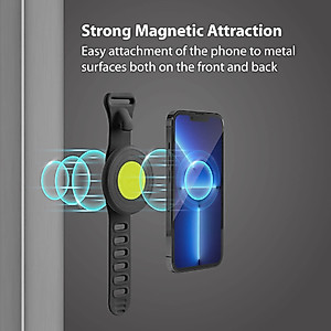BONE Magnetic Fitness Phone Mount - MagSafe Compatible Magnetic Phone Holder for Gym Workout, Spin Bike, Cycle Trainers, Universal Design Strap for Handlebar Fits in iPhone Samsung and More
