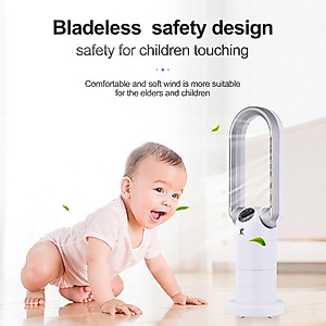 Ocean Loong 1500W Space Heater & Bladeless Tower Fan for Bedroom Home Office, Eco Ceramic Heater with Adjustable Thermostat, 120°Oscillating & Tilt Head, Remote, Timer, Table Fan AB01H (White)