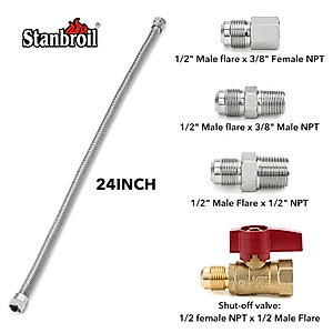 Stanbroil One Stop Gas Appliance Hook Up Kit - Brass Gas Ball Valve and Flexible Gas Connector with Fittings for Garage Heaters, Gas Stoves, Wall Mounted Heaters, Gas Fireplace and Gas Dryer