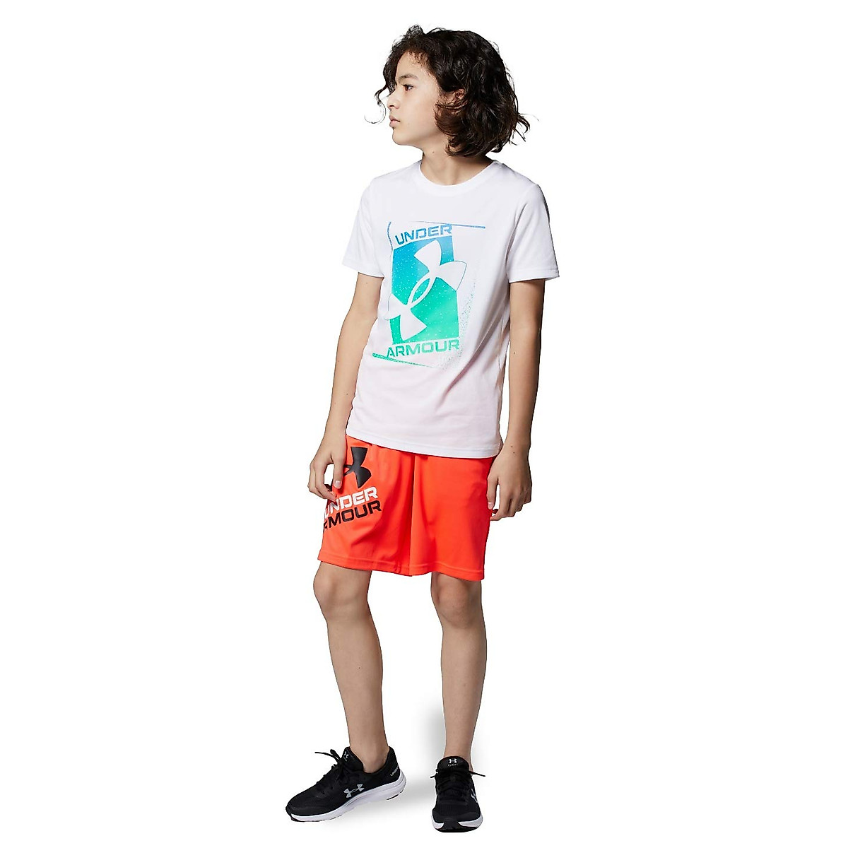 Under Armour boys Prototype 2.0 Logo Shorts , Beta (628)/Black , Youth X-Large