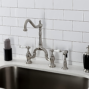 Kingston Brass KS7758PLBS English Country Bridge Kitchen Faucet, Brushed Nickel