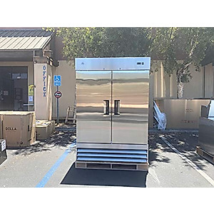 Commercial Refrigerator 2-Doors Solid Upright Reach in Two Section Stainless Steel 54" Width, Capacity 43 Cuft, Bottom Mounted Restaurant Quality Kitchen Cooler Fridge Side by Side