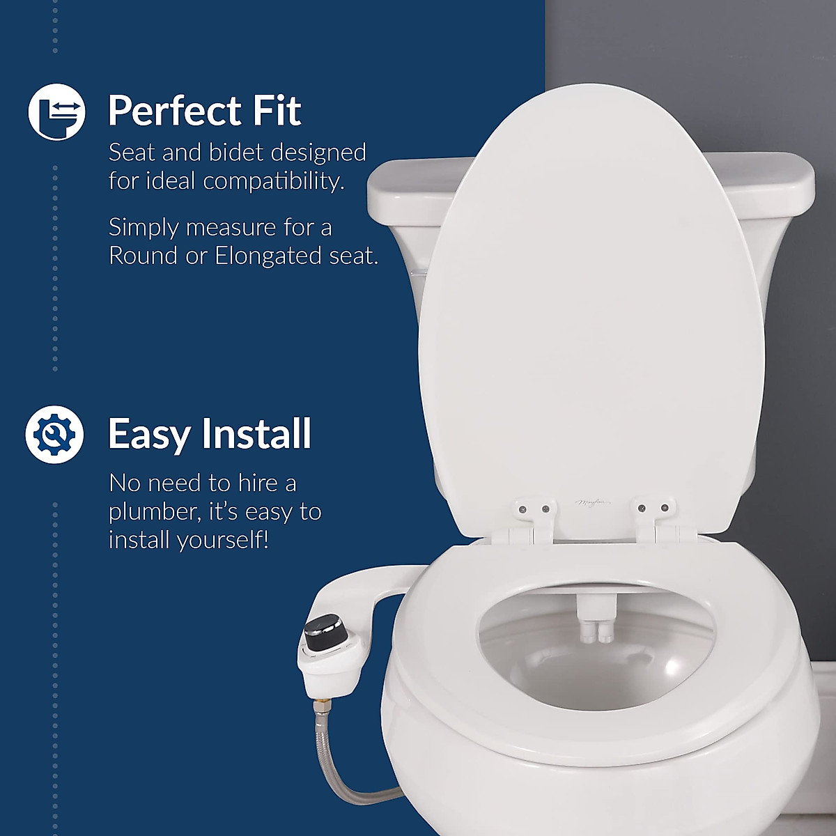 Bio Bidet by Bemis 70 Toilet Seat with Perfect Fit, Fresh Water Spray, Non-Electric, Easy to Install Bidet, ROUND, White