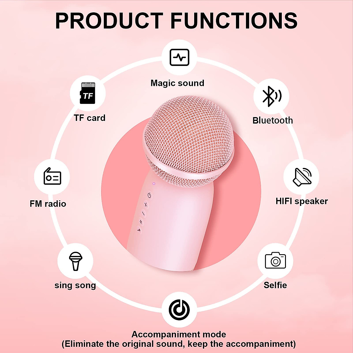 Aokeo Wireless Microphones Bluetooth Speaker, Wireless Karaoke Mic for Kids Children Mic for Singing Portable Karaoke Machine Mic,Home Birthday Party(Pink)