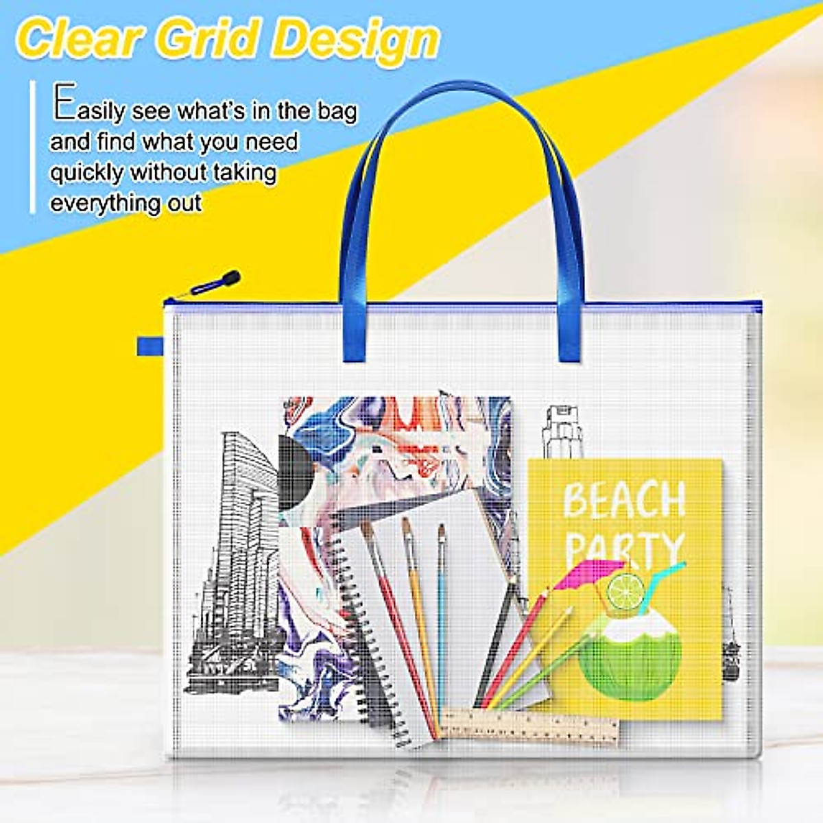 10 Pcs Art Portfolio Bag 19 x 25 Inch Folder Poster Storage Bag with Zipper and Handle for Artworks Transparent White Bag for Poster Bulletin Boards Painting Teaching Material Kids Art Portfolio, Blue