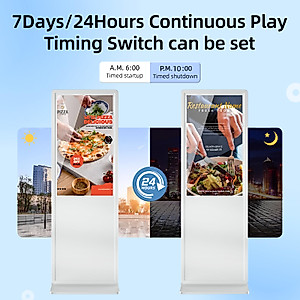 QIXZOCV 43 Inch Digital Signage Touchscreen Kiosk LCD Screen Indoor Floor Standing Advertising Display Totem Interactive Monitor Android System with Auto Media Player-White
