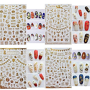 Halloween Nail Art Stickers Decals, Kalolary Self-Adhesive DIY Nail Sticker Decals 3D Design Nail Decorations for Halloween Party Include Pumpkin/Bat/Ghost/Witch(12 Sheets)