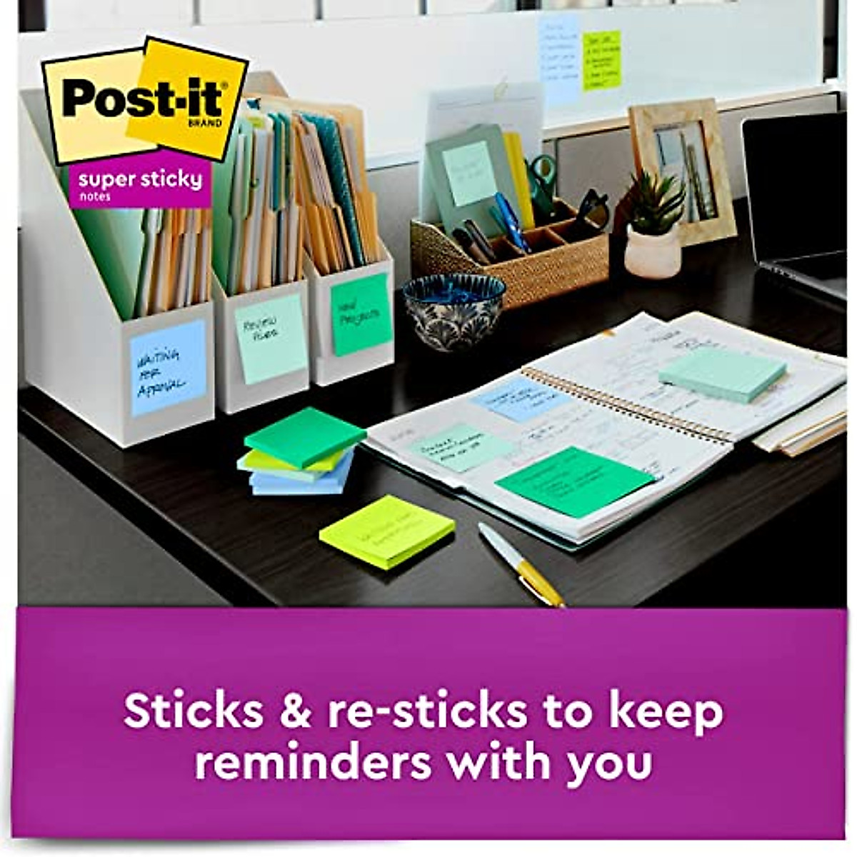 Post-it Super Sticky Pop-up Notes, 3x3 in, 10 Pads, 2x the Sticking Power, Bora Bora Collection, Cool Colors (Green, Light Blue, Blue, Mint, Green), Recyclable (R330-10SST)