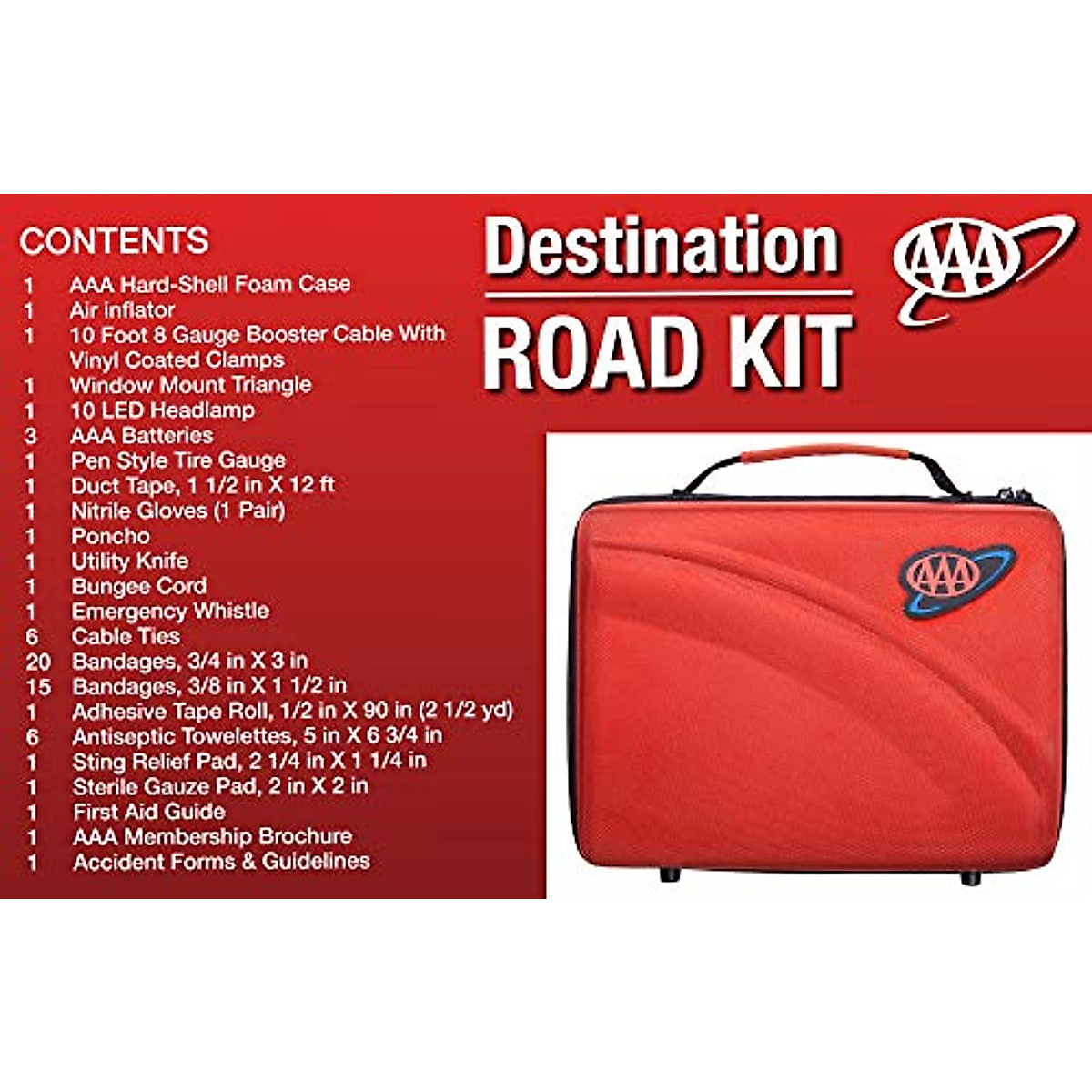 Lifeline AAA 4365AAA Destination Road, 68 Piece Emergency Car Tire Inflator, Jumper Cables, Headlamp, Warning Triangle and First Aid Kit