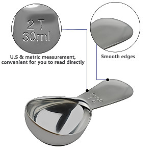 Coffee Scoop 18/8 Stainless Steel Coffee Measuring Spoon 2 Tablespoon Coffee Scoop Short Handle Measuring Spoon for Ground Coffee Tea Sugar Flour 2 Tbsp Coffee Scoop Exact Measuring Spoon (30ml)