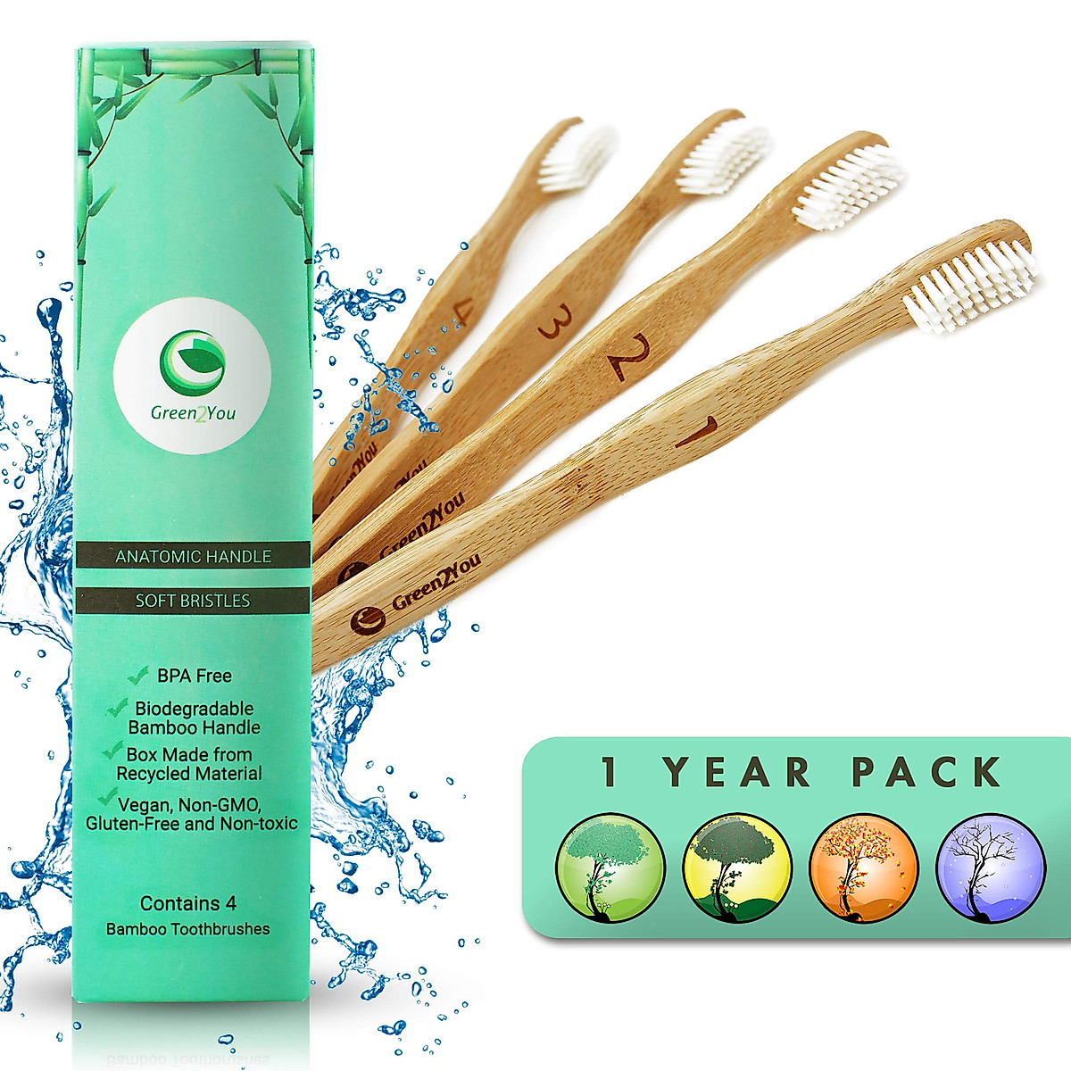 Green2You - Set of 4 Bamboo Toothbrushes