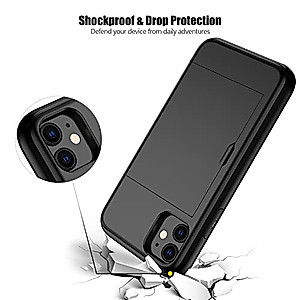 Nvollnoe for iPhone 11 Case with Card Holder Heavy Duty Protective Dual Layer Shockproof Hidden Card Slot Slim Wallet Case for iPhone 11 for Men&Women(Black)