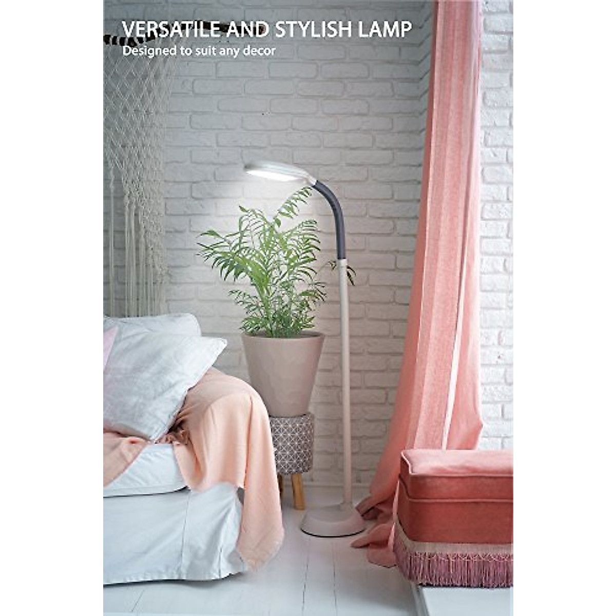 Kenley Natural Daylight Floor Lamp - Tall Reading Task Craft Light - 27W Full Spectrum White Bright Sunlight Standing Torchiere for Living Room, Bedroom or Office - Adjustable Gooseneck Arm - Gray