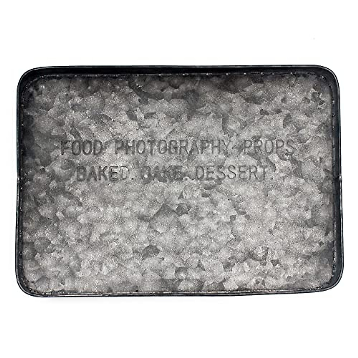 Funerom 13.8 x 9.8 inchs Rectangle Galvanized Serving Tray with 3D Letters，Gray