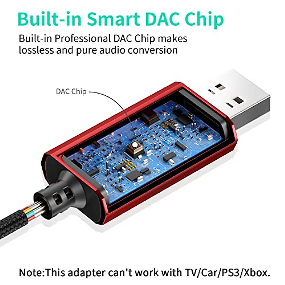 ENVEL USB to 3.5mm Audio Jack Adapter(20cm), Built-in Chip External Sound Card,Mic-Supported Audio Adapter with 3.5mm Aux Stereo Converter Compatible with Headset PC Laptop Desktops PS4 PS5 (Red)