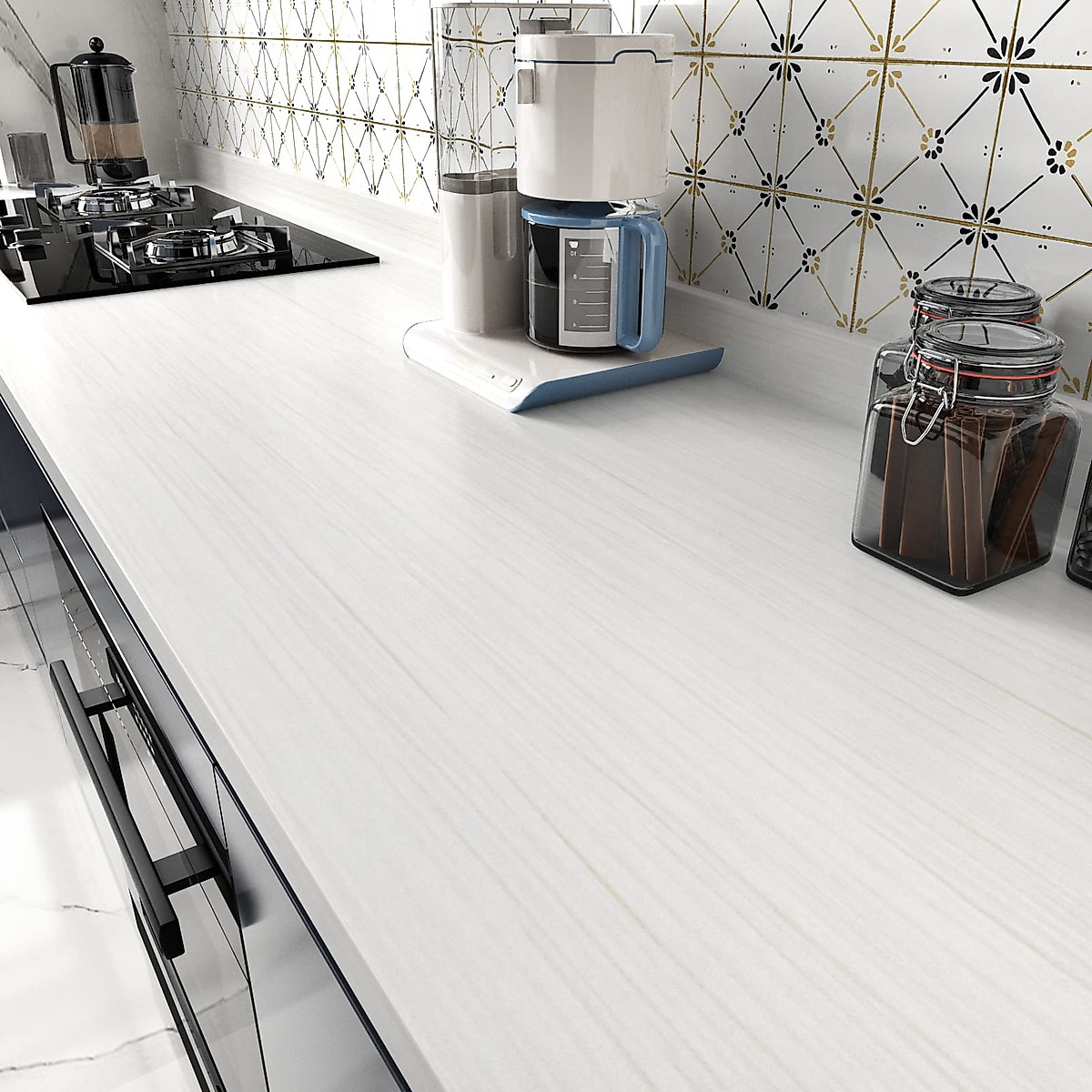 Skyblur White Wood Grain Vinyl Wallpaper, 24"x 118", Peel & Stick, Self Adhesive, Removable, Multi-Purpose, Kitchen, Bathroom, Living Room, Stain Resistant