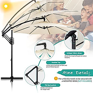 Shintenchi Patio Offset Umbrella w/Easy Tilt Adjustment,Crank and Cross Base, Outdoor Cantilever Hanging Umbrella with 8 Ribs, 95% UV protection and Waterproof Canopy, Cream White