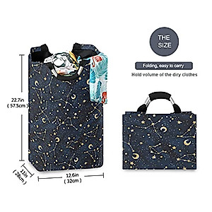 ALAZA Night Sky Stars Moon Laundry Basket with Handles, Durable Laundry Hamper Bag Collapsible Cloth Storage Bin for Home Bedroom Bathroom College Dorm