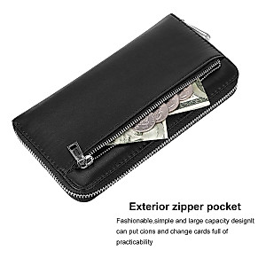 XEYOU Leather Wallets for Women RFID Blocking Zipper Around Credit Card Holder Cellphone Wallet for Women (Black)