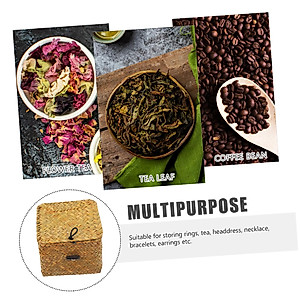 Luxshiny Wicker Shelf Baskets Bin with Lid Handwoven Seagrass Basket Storage Bins Cubes Household Basket Boxes for Shelf Closet Wardrobe Home Organizer