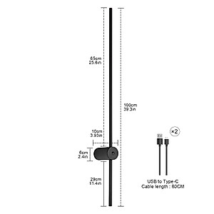 Battery Operated Wall Sconces Set of Two, USB Rechargeable Wall Lights with Remote Control, Dimmable LED Wall Lamp Indoor, 360° Rotation Wireless Lights for Living Room Bedroom Hallway, Black, 40 inch