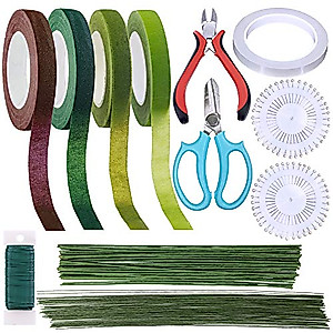 Supla Floral Arrangement Kit Floral Tools Wire Cutter Stem Floral Trimming Scissors Floral Wire 26 Gauge 22 Gauge Floral Stem Wire 14 Gauge Green Floral Tapes Bouquet Stem Wrap White Pearl Corsage Pin