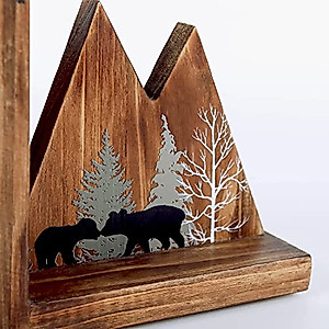 NIKKY HOME Heavy Duty Non Slip Rustic Woodland Mountain Wooden Bookend Cute Bear Book Ends Book Stoppers for Cabin Decor Home and Office Shelves Kids Children
