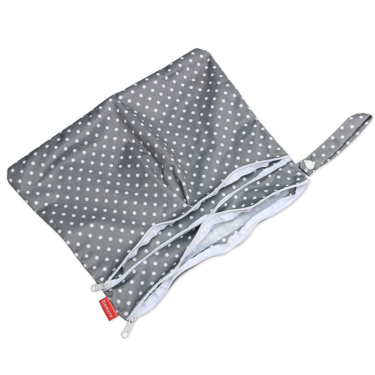 Damero 2pcs Travel Wet and Dry Bag with Handle for Cloth Diaper, Pumping Parts, Clothes, Swimsuit and More, Easy to Grab and Go (Small, Gray Triangle+ Gray Dots)