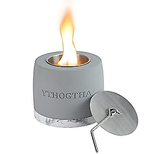 YTHOGTHA Table Top Firepit Bowl Mini Portable Fireplace - Personal Concrete Tabletop Fire Pit Smores Maker for Indoor & Outdoor Use, Full Accessory Kit with Burner and Extinguisher
