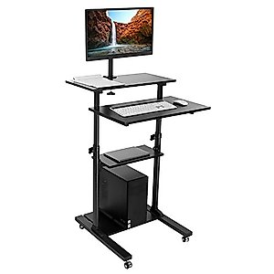 Mount-It Mobile Stand Up Desk / Height Adjustable Computer Work Station Rolling Presentation Cart With Monitor Arm (MI-7942B), Black