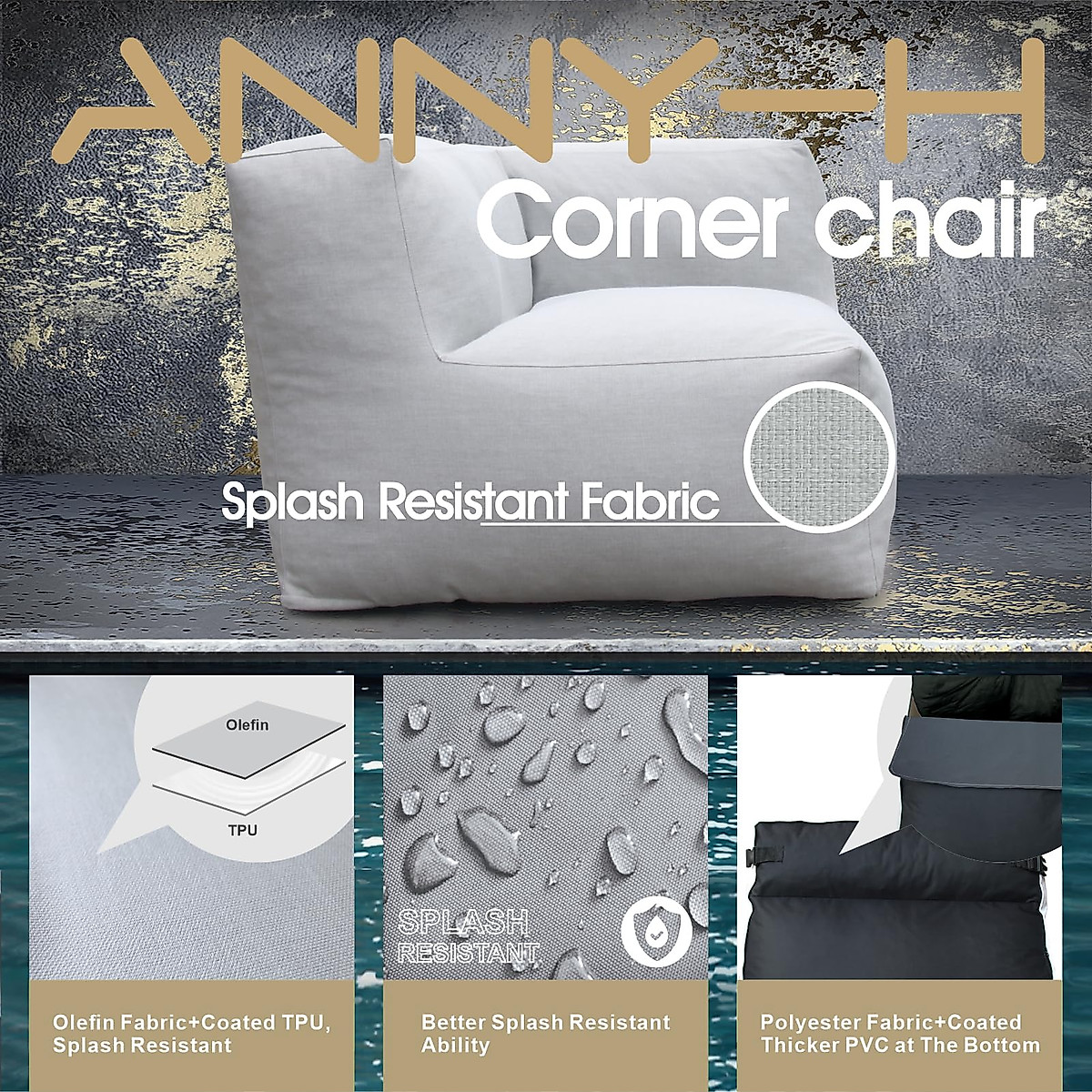 Dineli Modern ANNY-H Corner Chair Outdoor Furniture Patio Couch Creating a Unique Patio Garden Modular Contemporary Sofa (Light Gray)